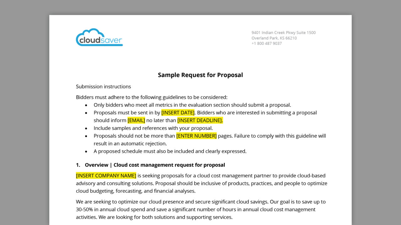 Sample RFP for FinOps or Cloud Cost Management